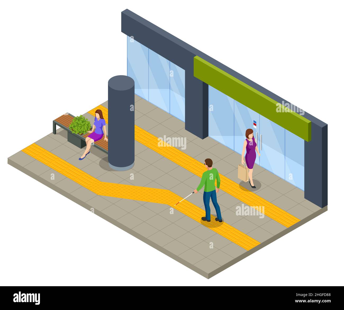 Isometric yellow tactile paving for the visually impaired on the ...