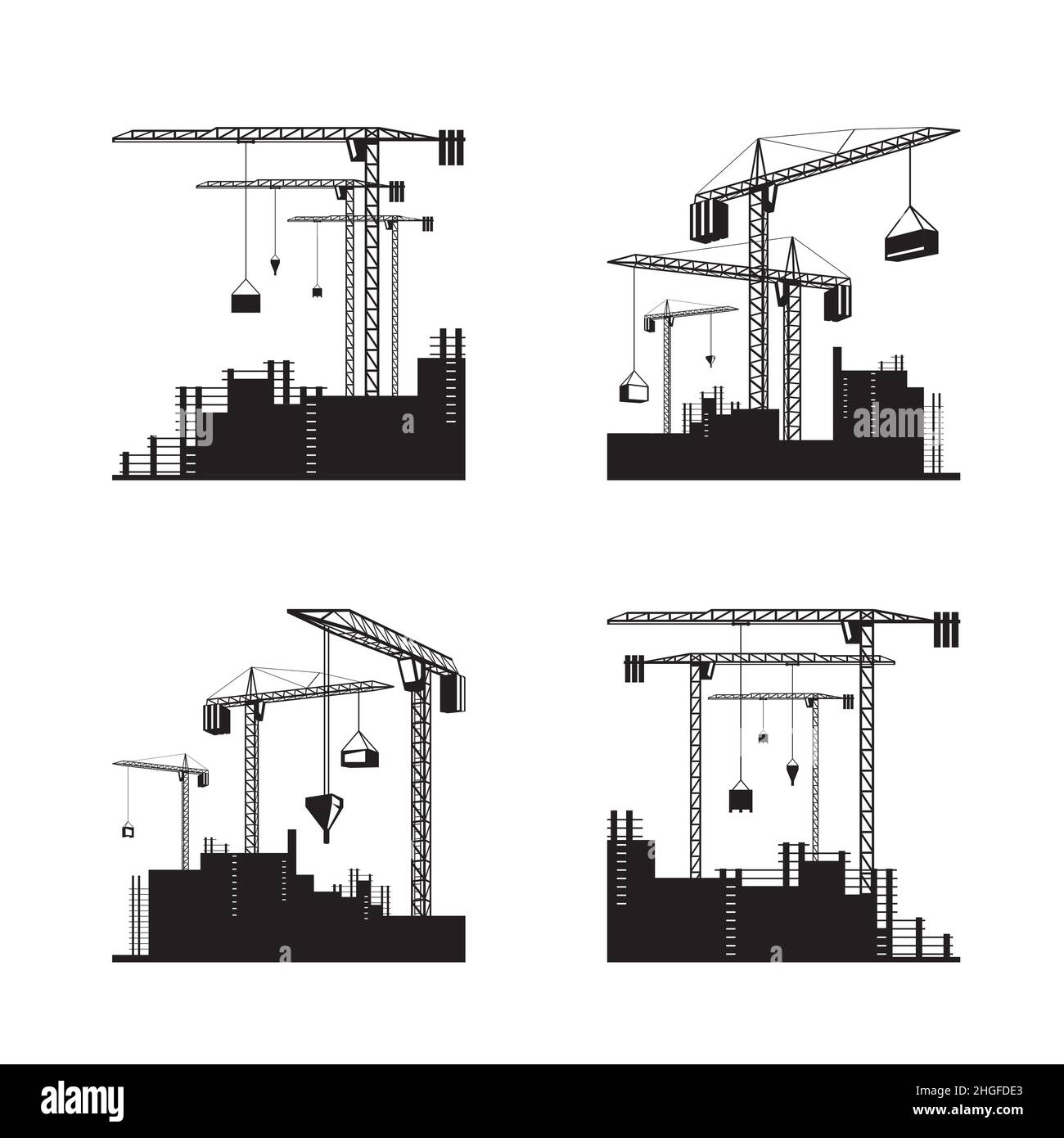 Tower cranes on construction site icons set- vector illustration Stock ...