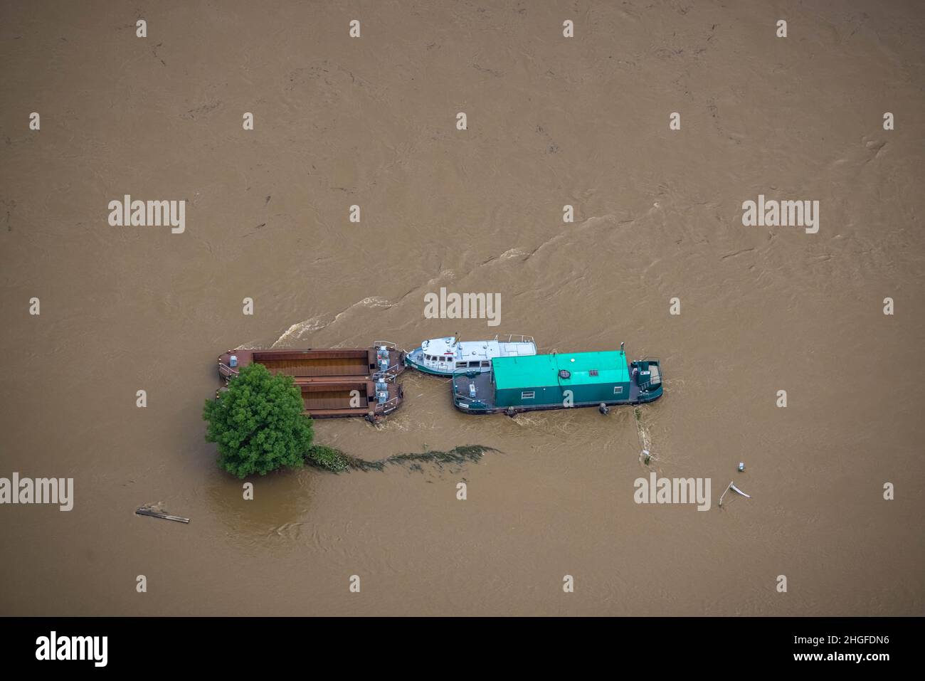 Aerial photograph, Ruhr flood, flooding, Heven, Witten, Ruhr area ...