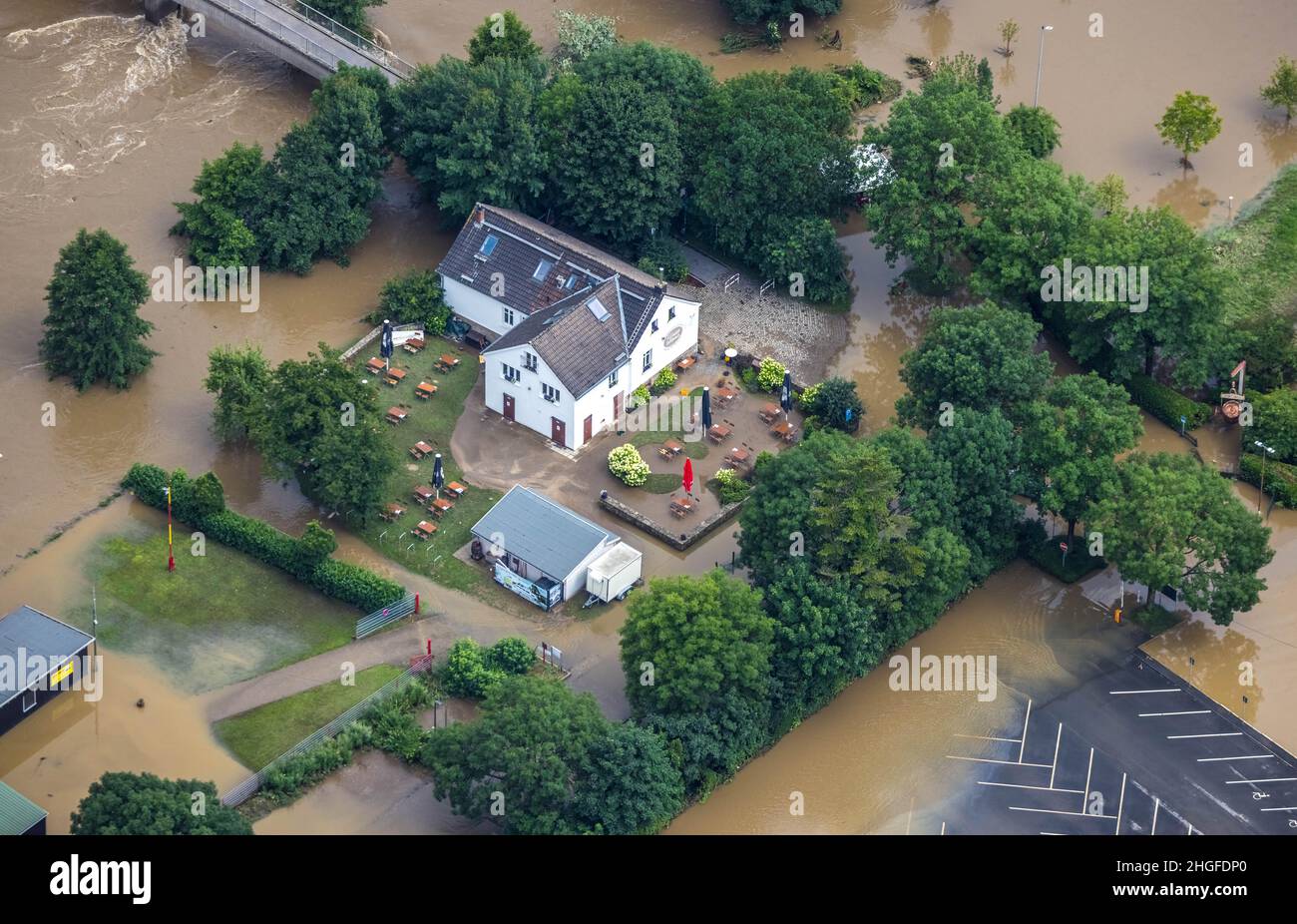 Aerial photograph, Ruhr flood, flooding, Heven, Witten, Ruhr area ...