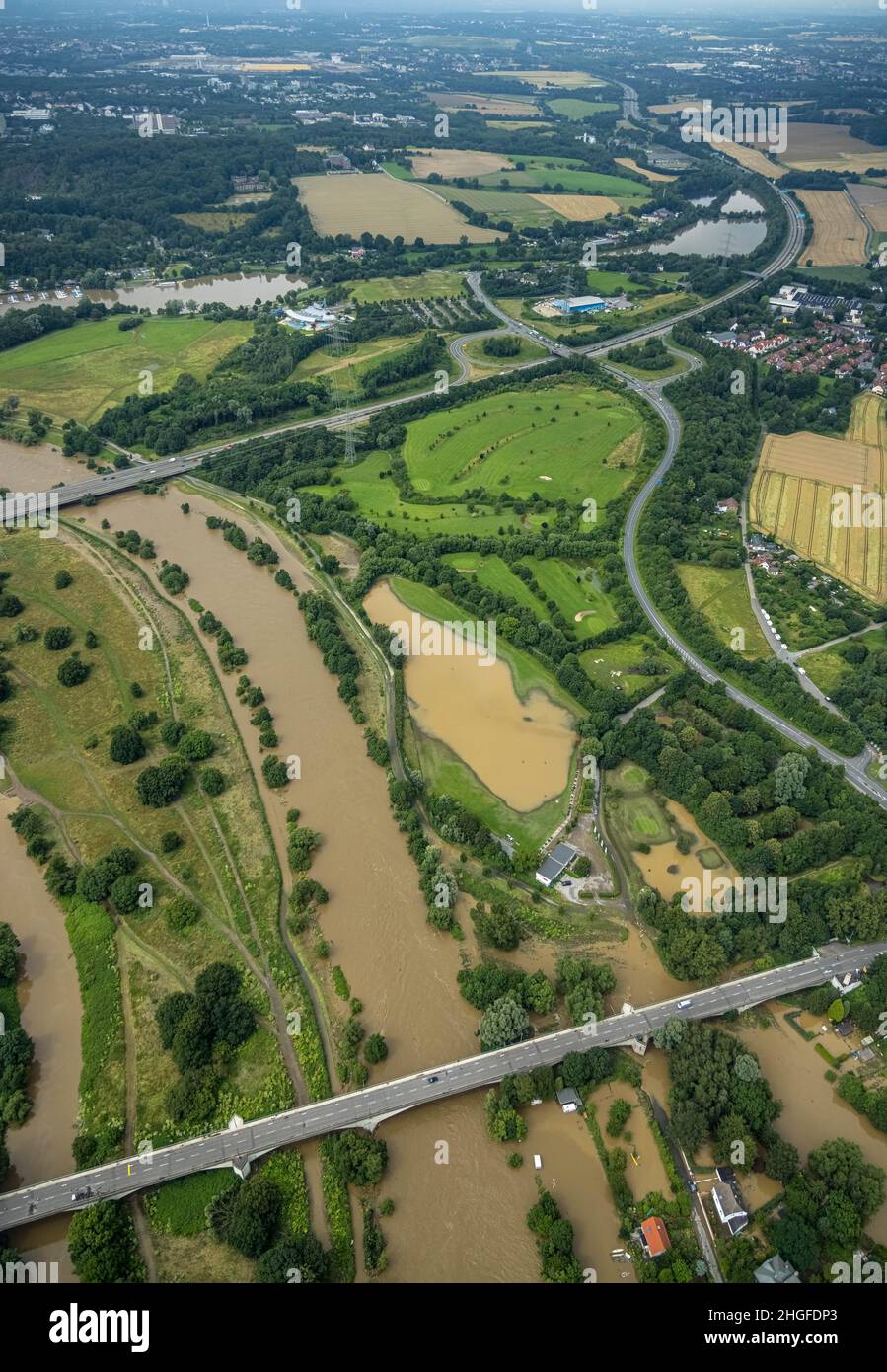 Aerial photograph, Ruhr flood, flooding, Heven, Witten, Ruhr area ...