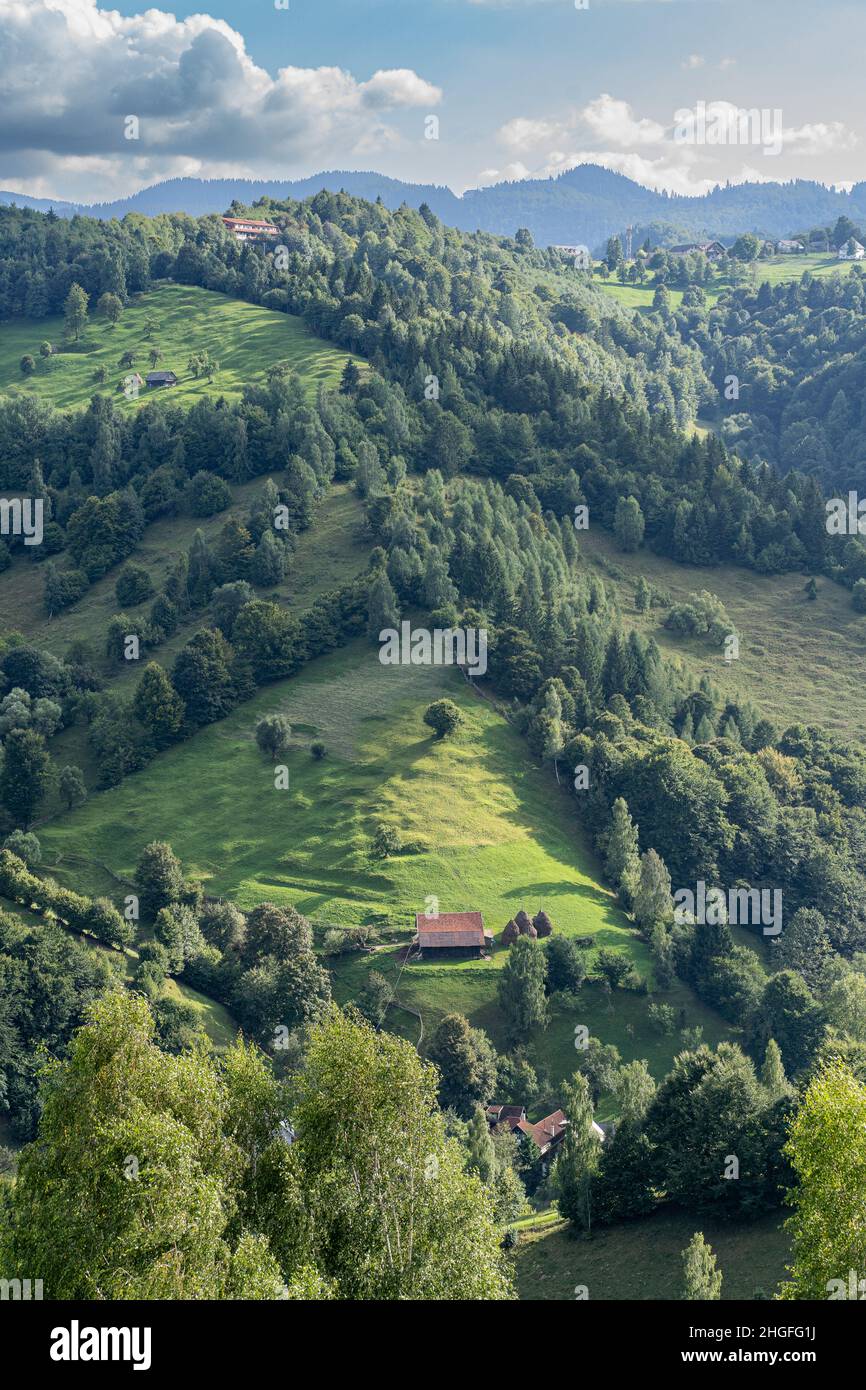Mountain rural landscape with summer colors In the Romanian village ...
