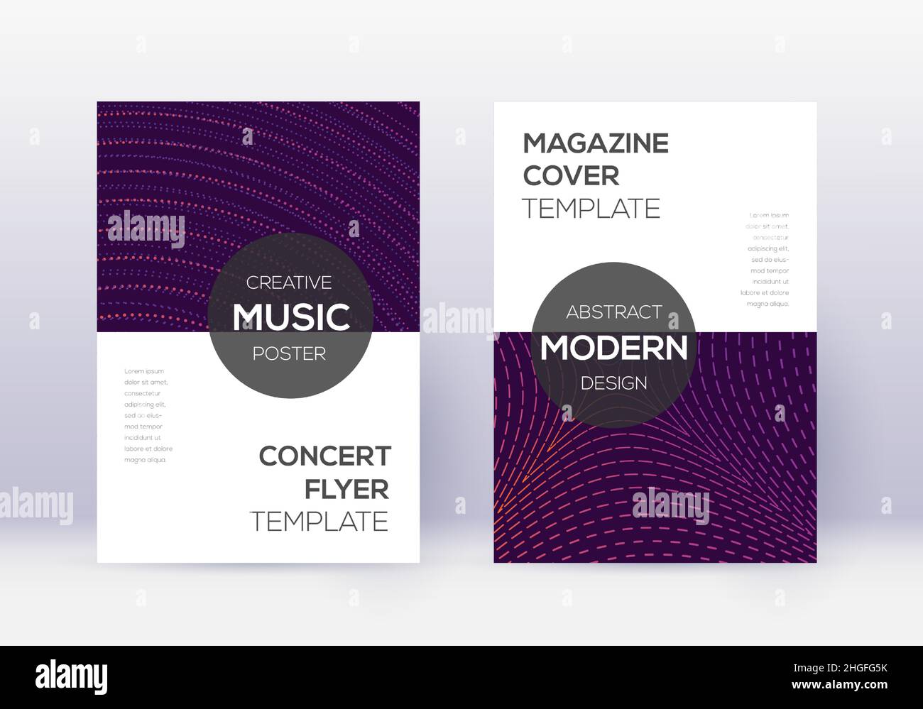 Modern cover design template set. Violet abstract lines on dark ...