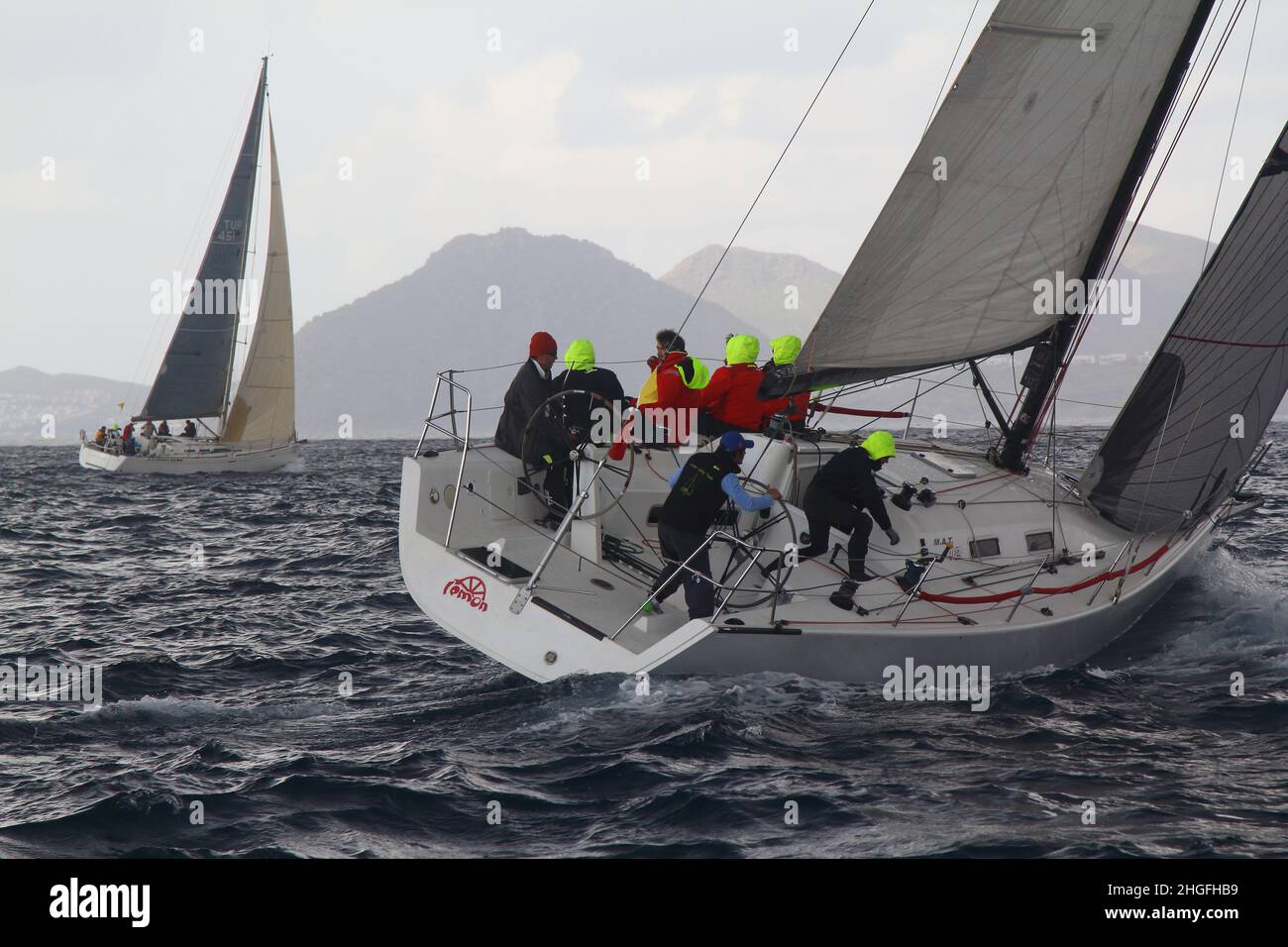 Bodrum,Turkey. 02 March 2019: Sailboats sail in windy weather in the ...