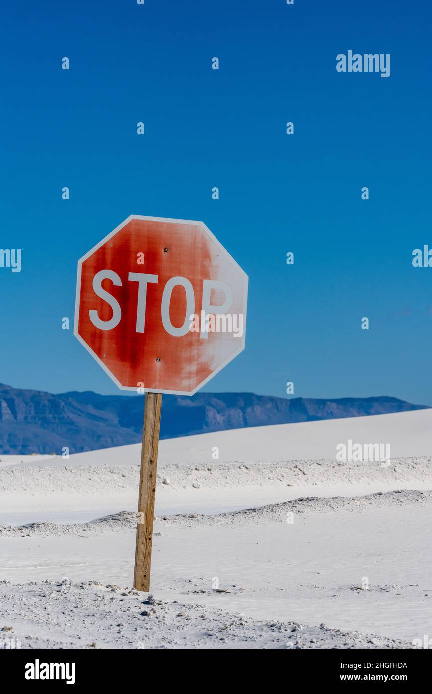 Shifting White Sand Slowly Taking Over Stop Sign in White Sands ...