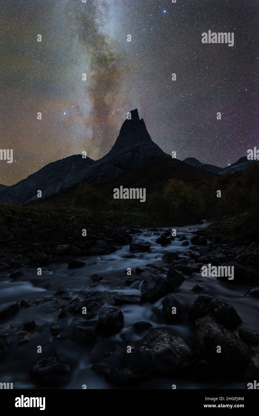 Mt Stetind in northern Norway during night with milky way starry sky ...