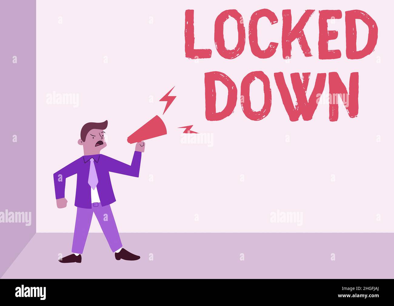 Sign displaying Locked Down, Concept meaning emergency measure which ...