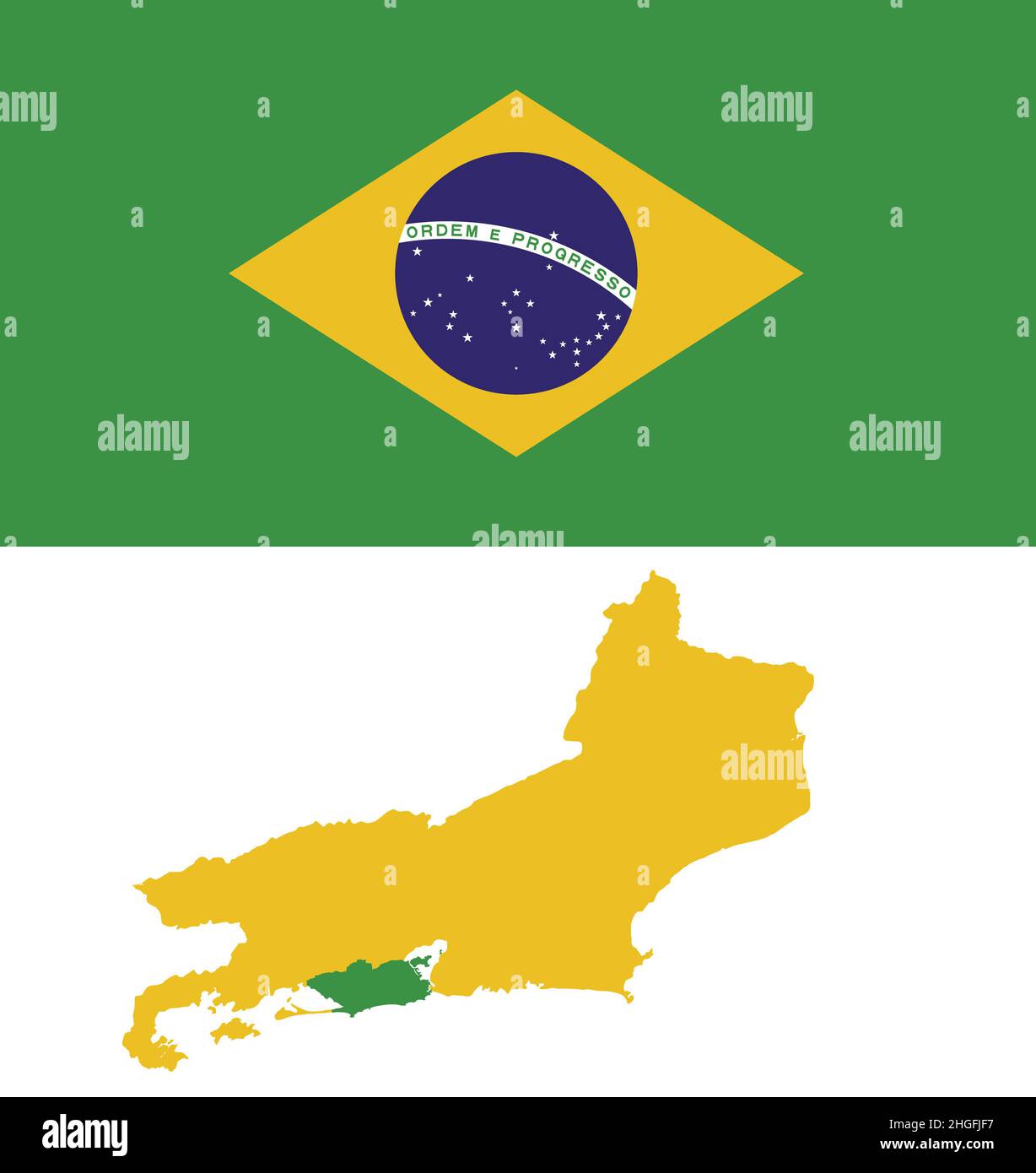 Rio de Janeiro map state and city with Brazil flag, blank Stock Photo ...