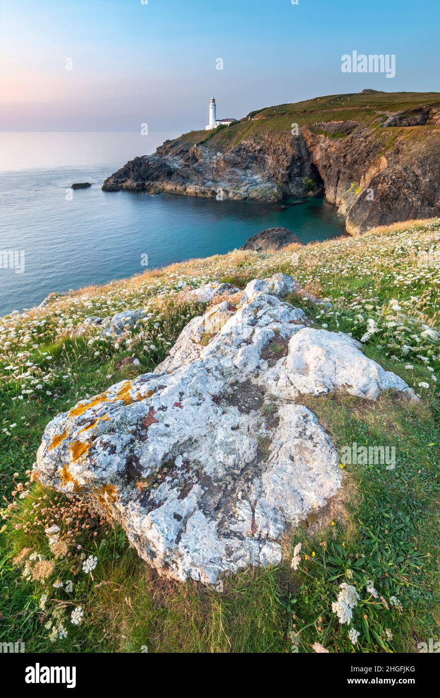 The historic lighthouse,a popular tourist spot,whitewashed and summer ...