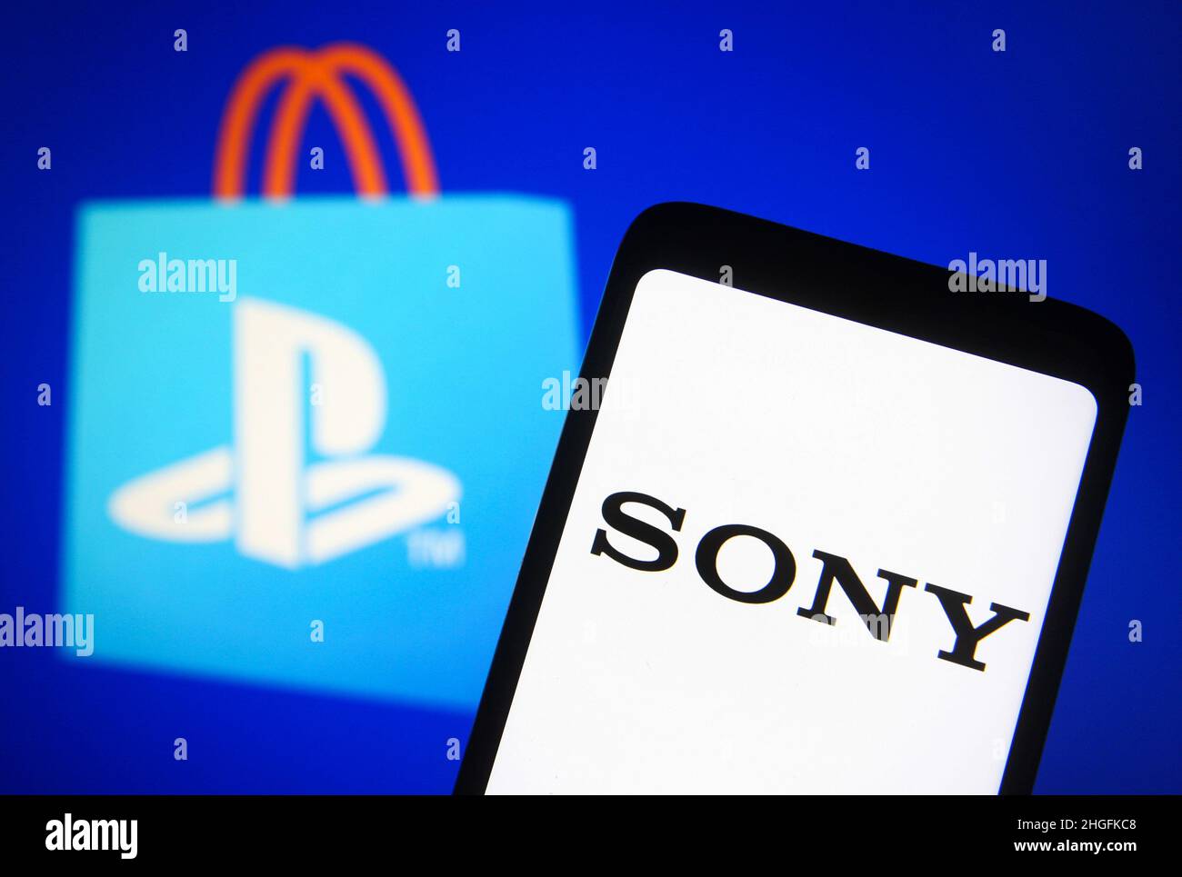 In this photo illustration, a Sony logo is seen on a smartphone screen ...