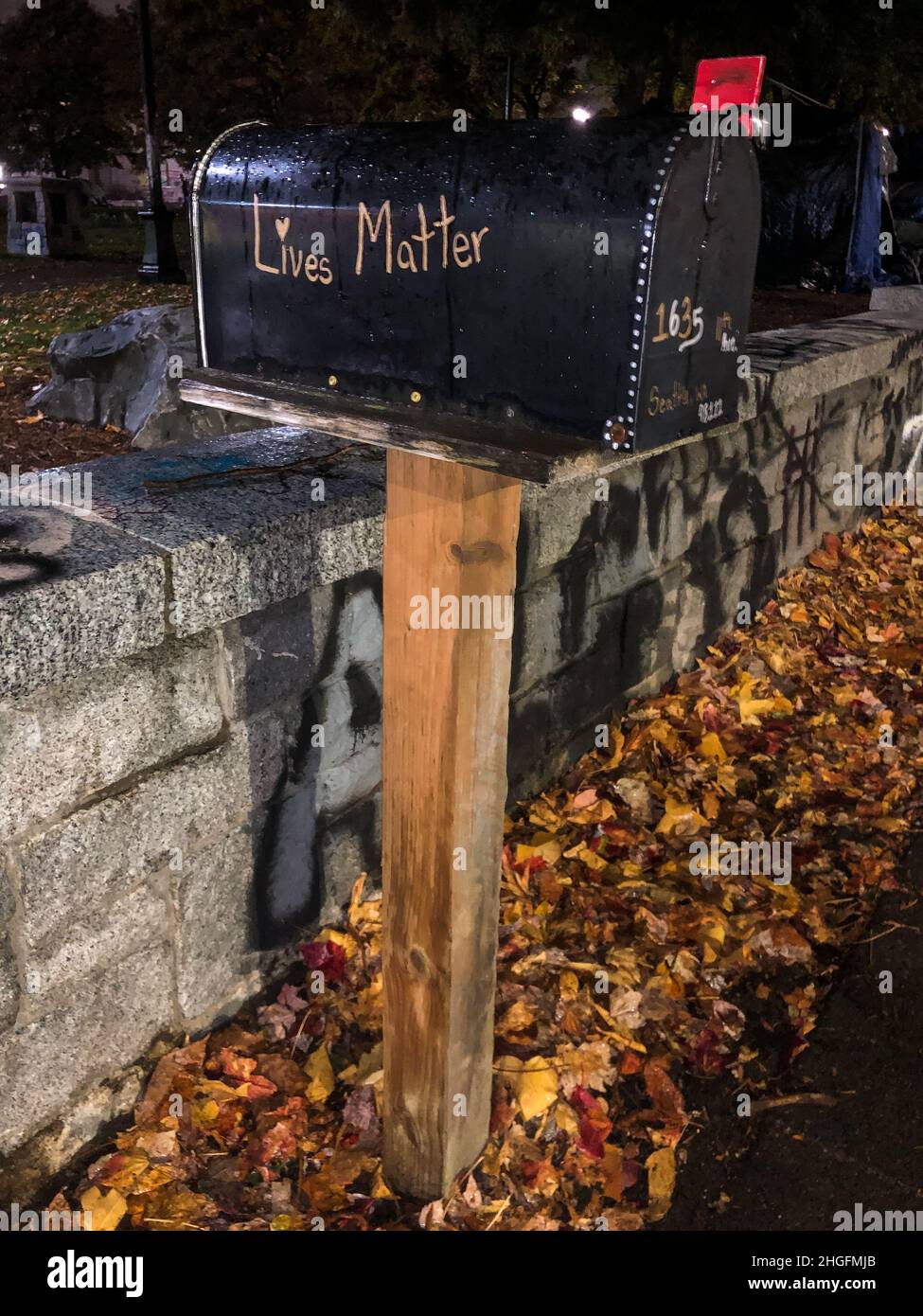 Seattle, USA. 9 Nov, 2020. BLM mail box set up in the Seattle ...