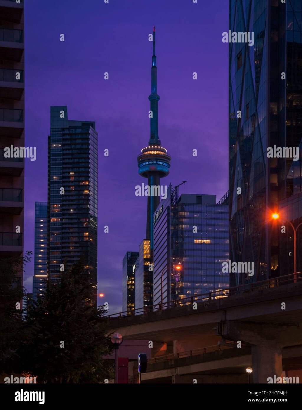 TORONTO, CANADA - 07 21 2020: Nigt Toronto skyline seen between the ...
