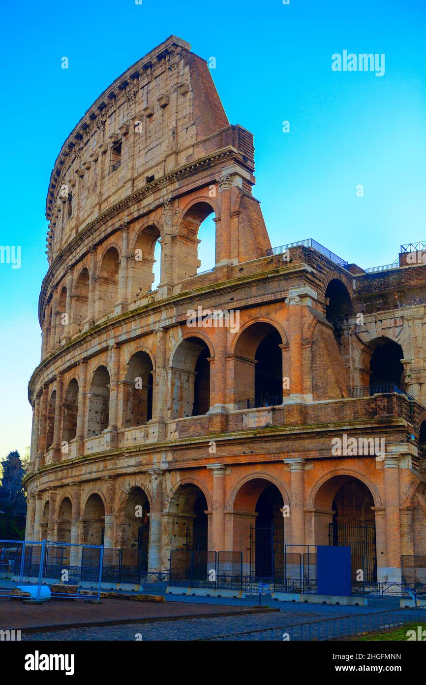 Side view of Colosseum . Ancient architecture in Rome Italy . Antique ...