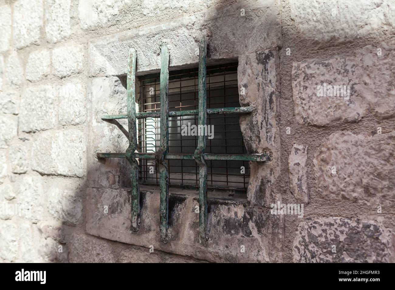 Prison window . Window with grates and brick wall Stock Photo - Alamy