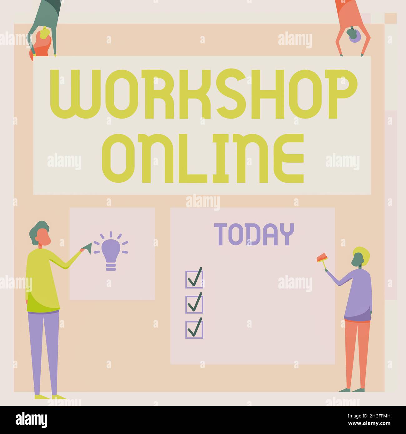 Text caption presenting Workshop Online, Word Written on course made ...