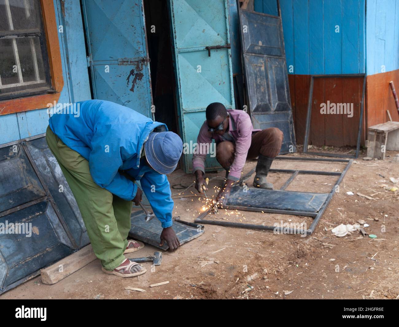 Street welding business, window frames in Kenya, Africa Stock Photo - Alamy