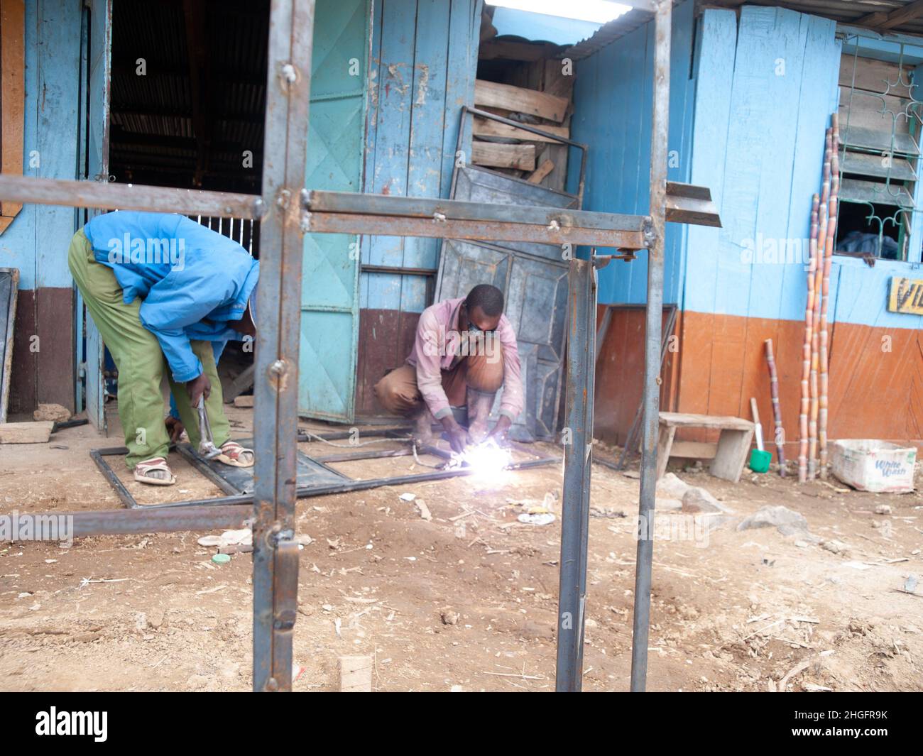 Street welding business, window frames in Kenya, Africa Stock Photo - Alamy