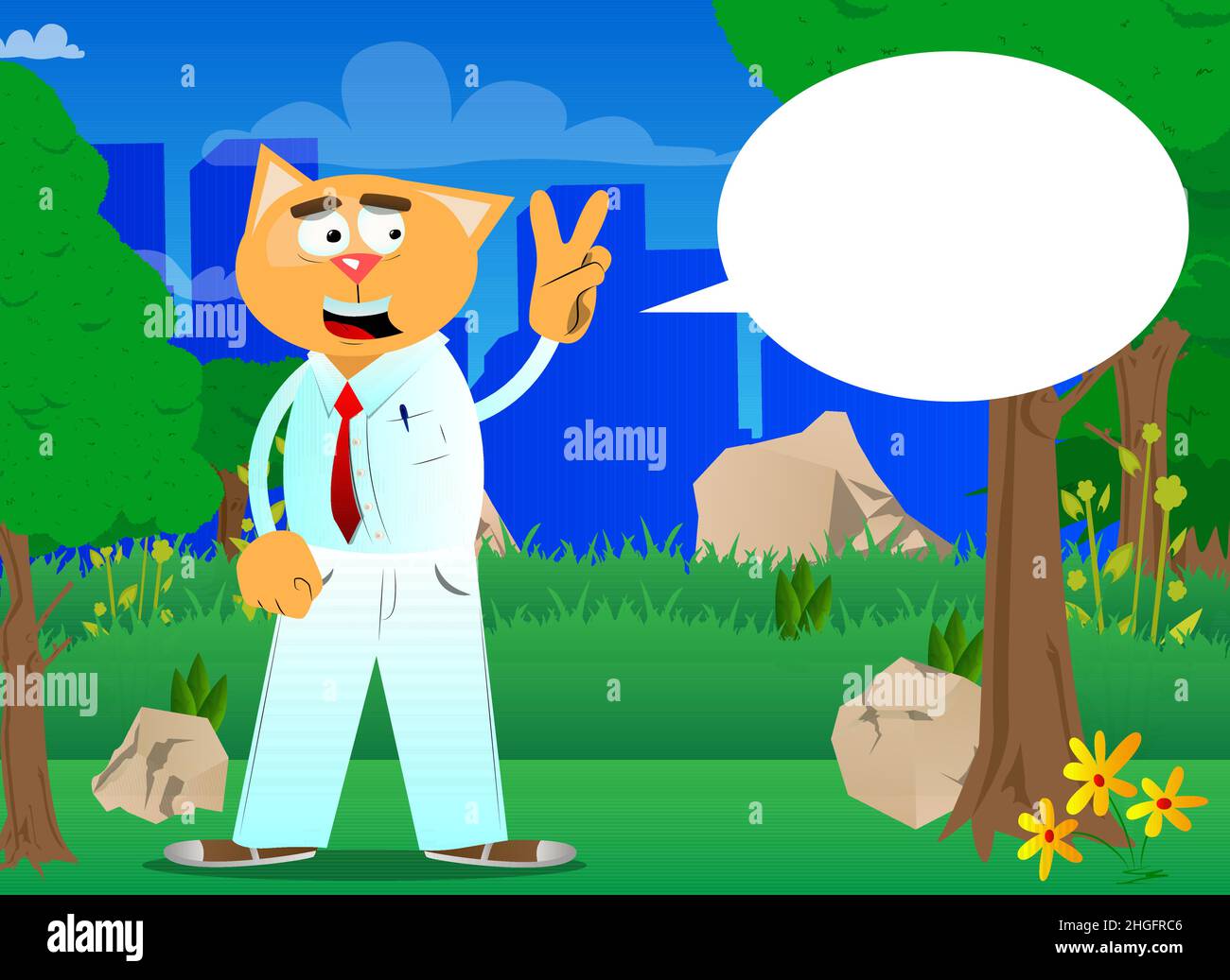 Funny cartoon cat showing the V sign, peace hand gesture. Vector ...