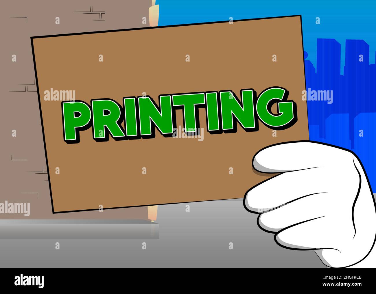 Hand holding banner with Printing text. Showing billboard. Print on ...