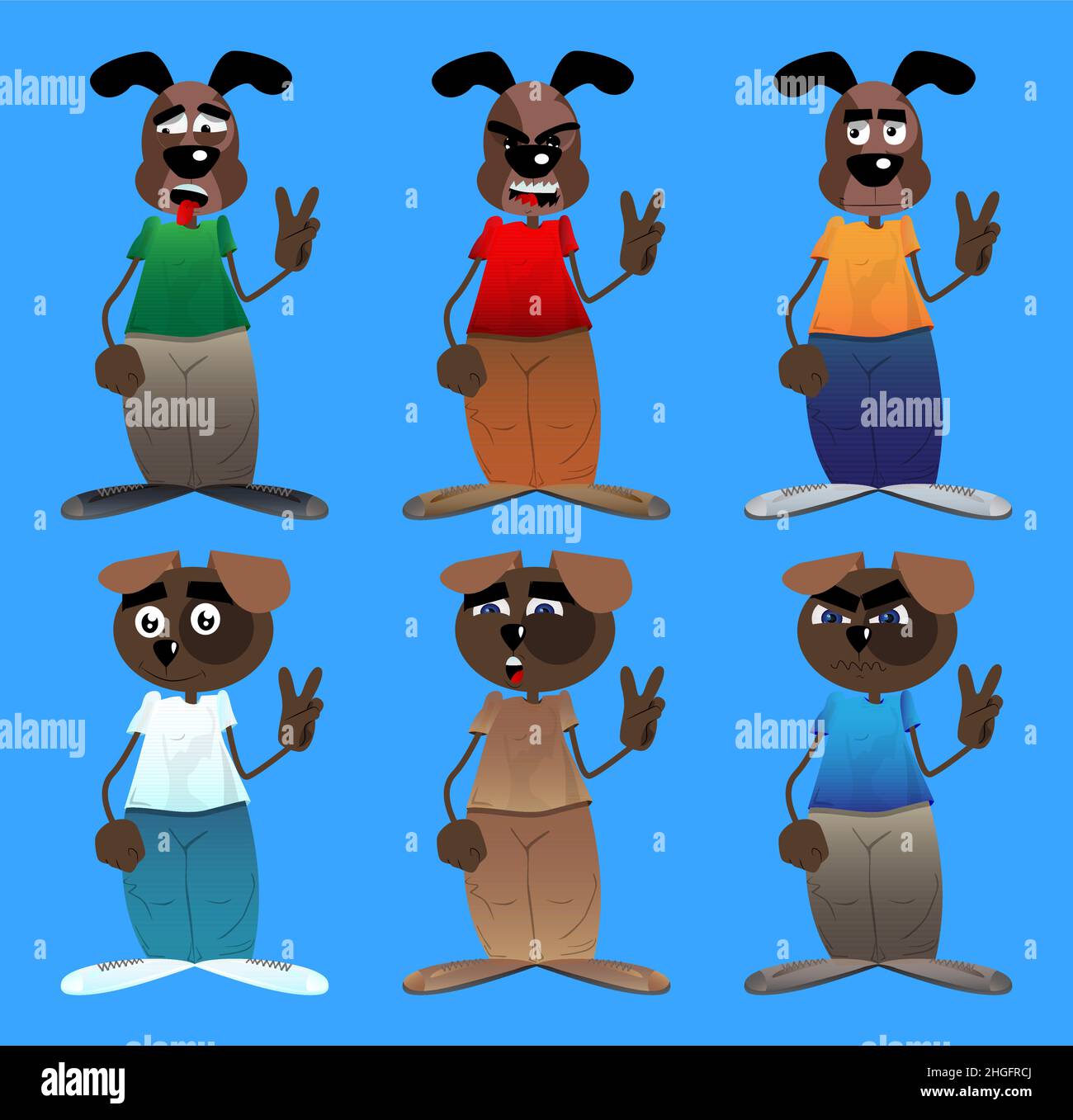 Funny cartoon dog showing the V sign, peace hand gesture. Vector ...