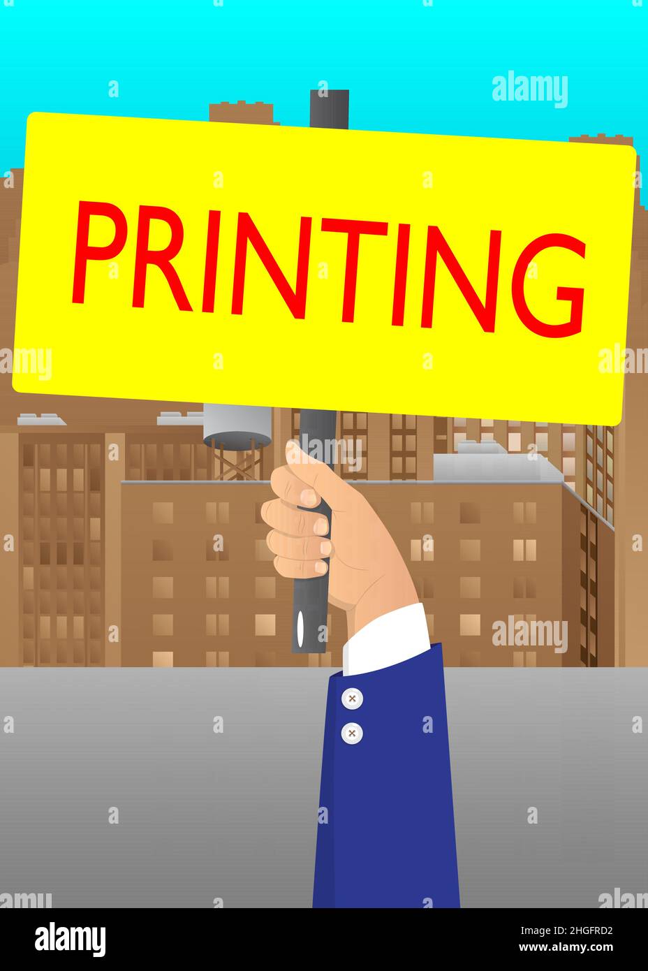 Hand holding banner with Printing text. Showing billboard. Print on ...