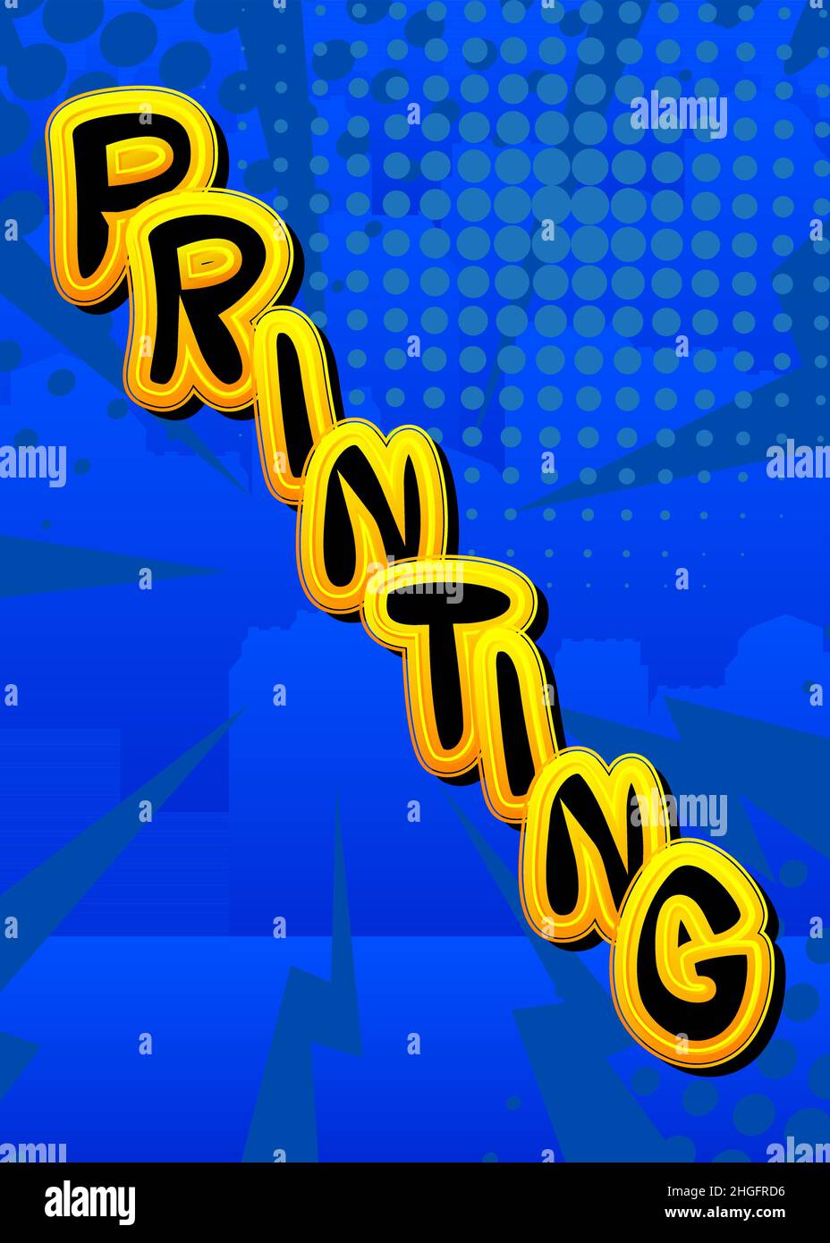 Printing. Comic book word text on abstract comics background. Retro pop ...