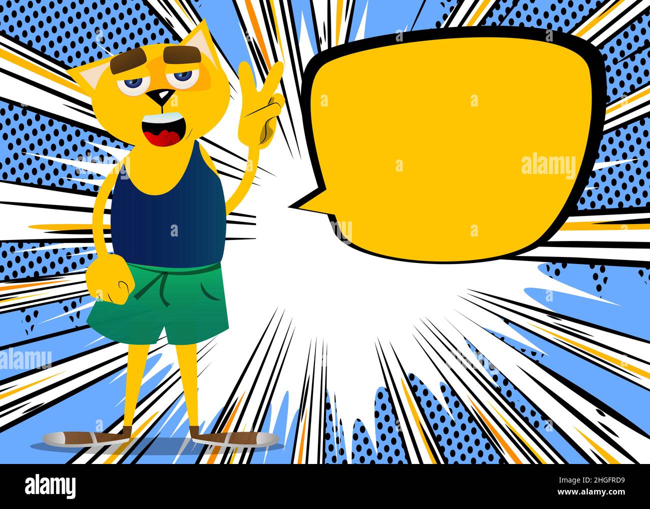 Funny cartoon cat showing the V sign, peace hand gesture. Vector ...