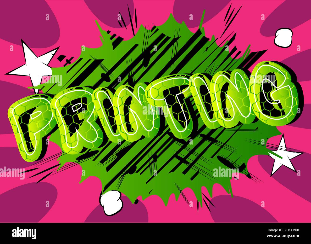 Printing. Comic book word text on abstract comics background. Retro pop ...