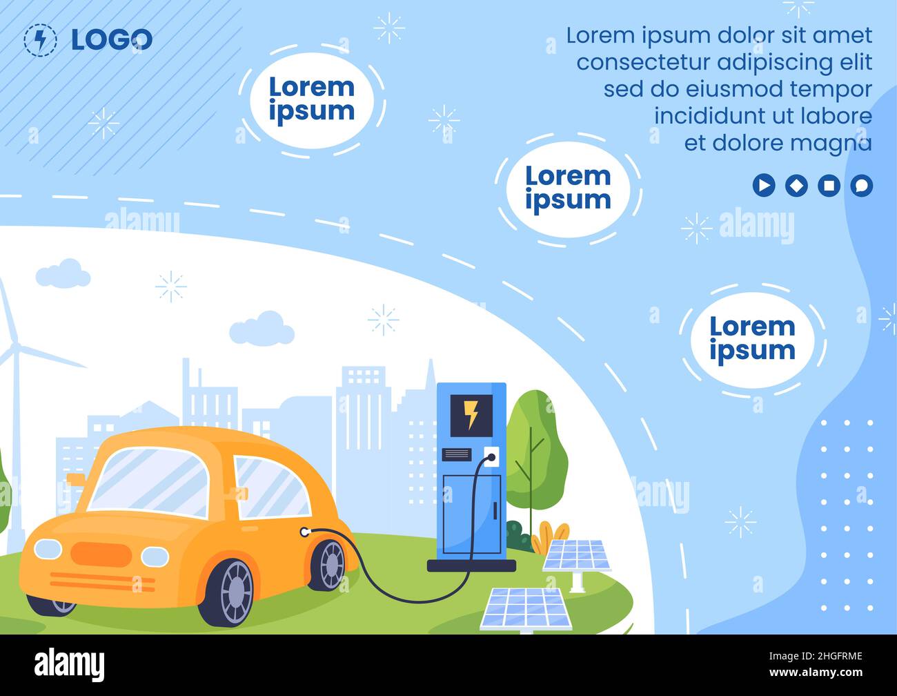 Charging Electric Car Batteries Post Template Flat Illustration ...