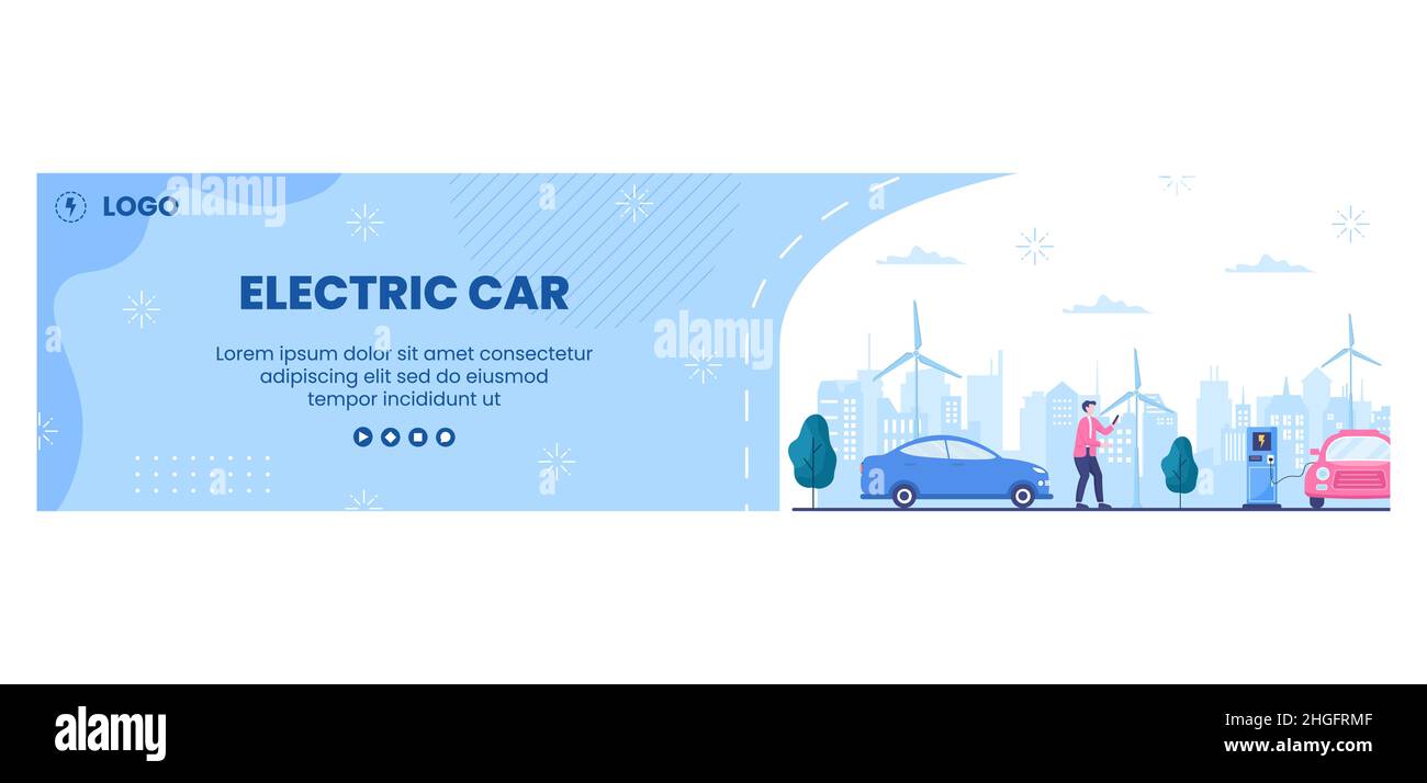 Charging Electric Car Batteries Post Template Flat Illustration ...