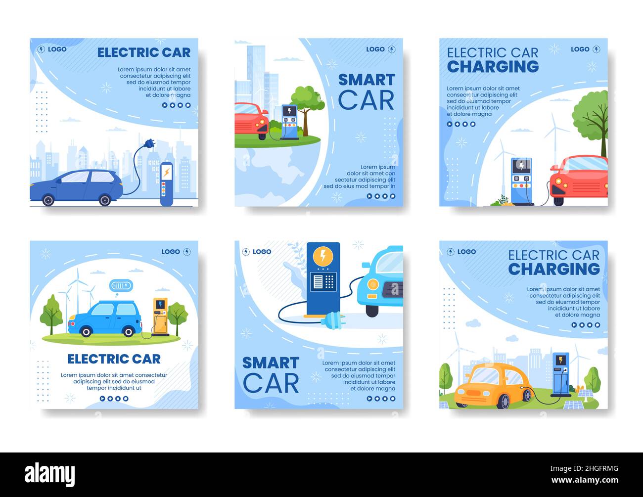 Charging Electric Car Batteries Post Template Flat Illustration ...