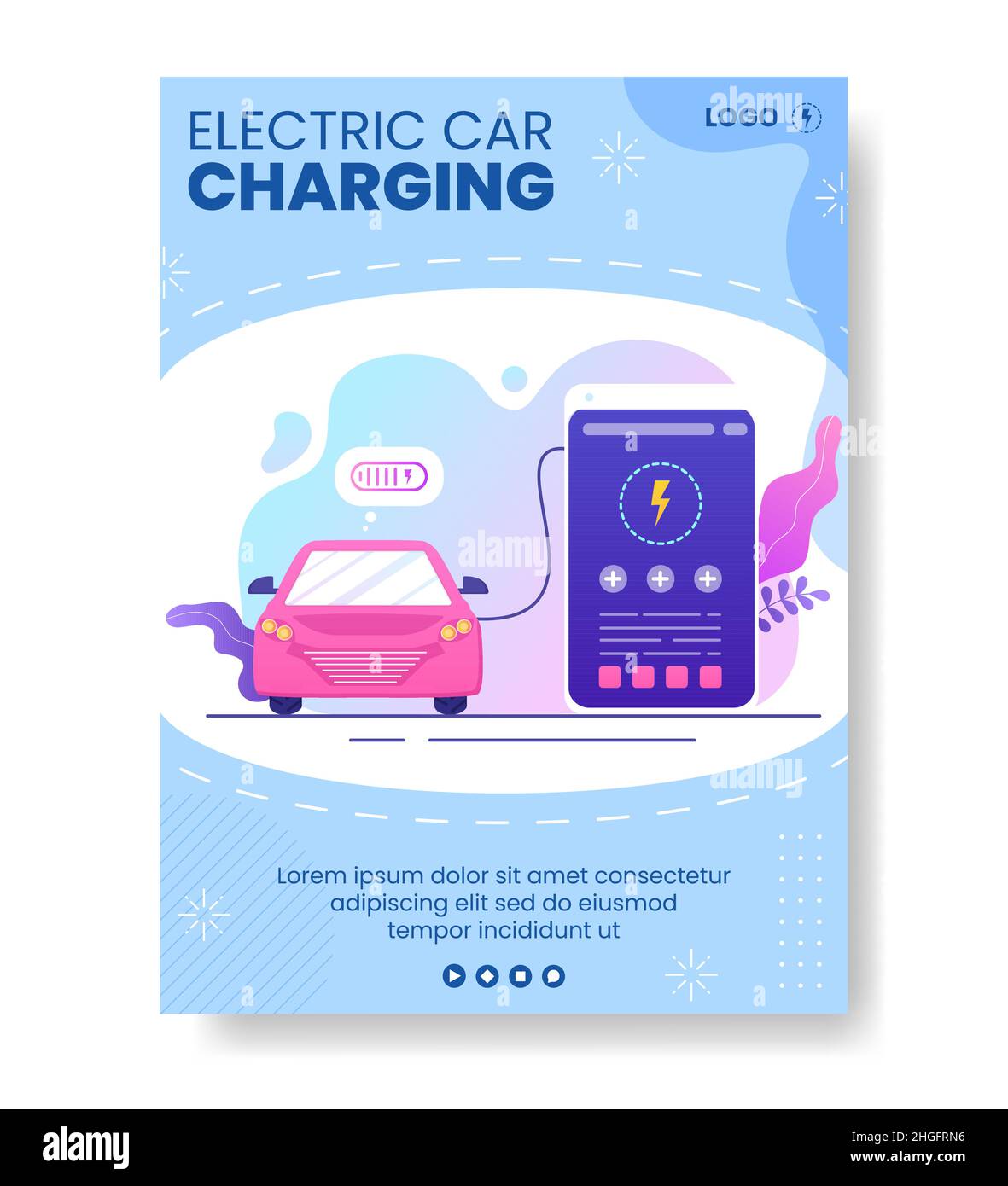 Charging Electric Car Batteries Poster Template Flat Illustration ...