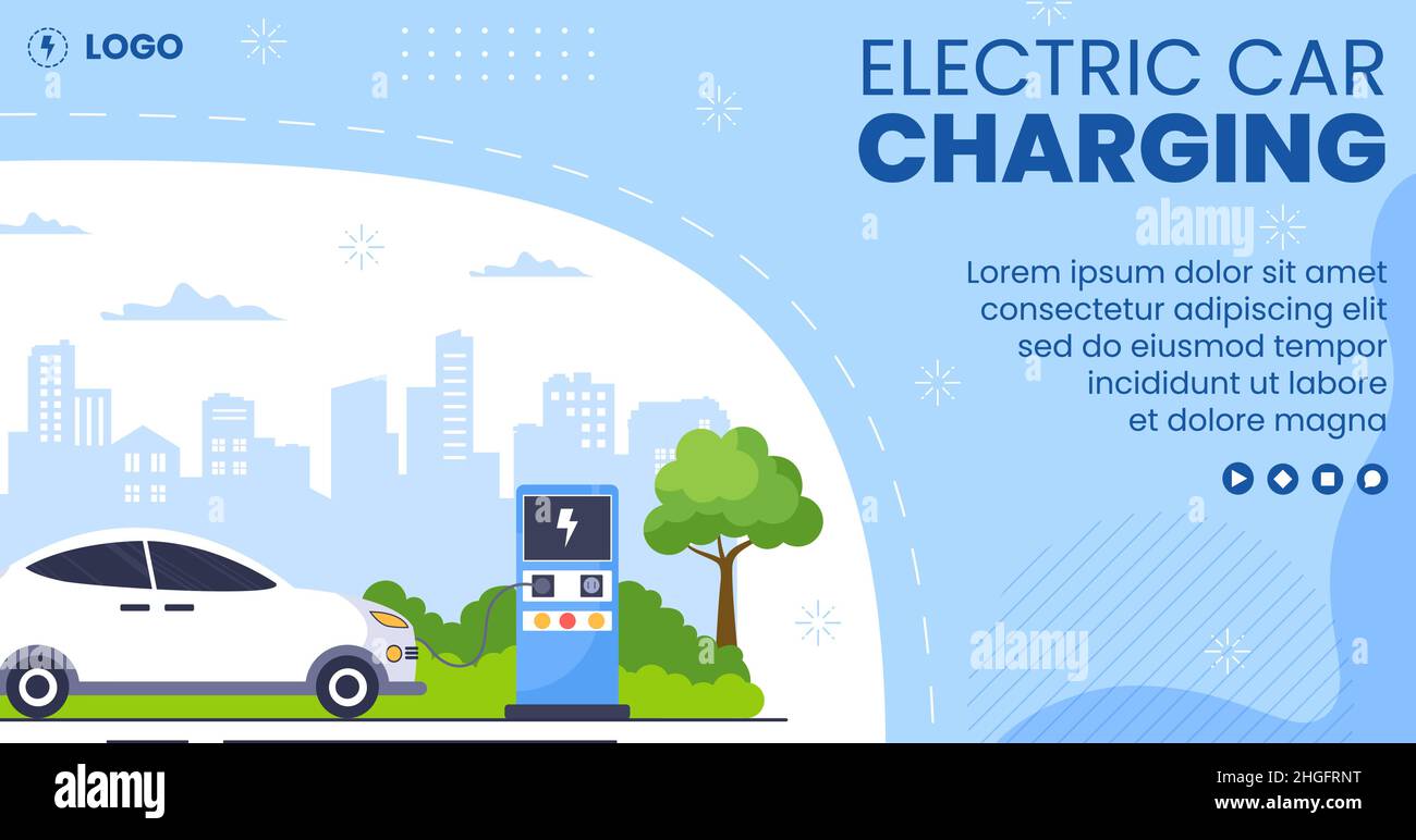 Charging Electric Car Batteries Post Template Flat Illustration ...
