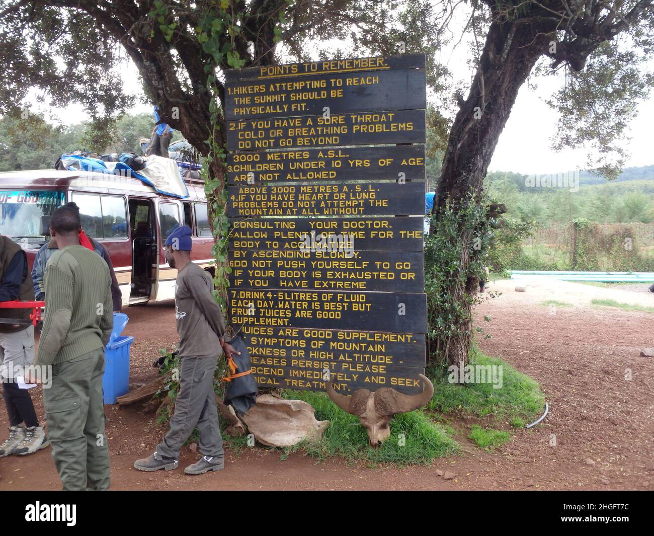 Signage at start of Mount Kilimanjaro, Tanzania Africa trek Stock Photo ...