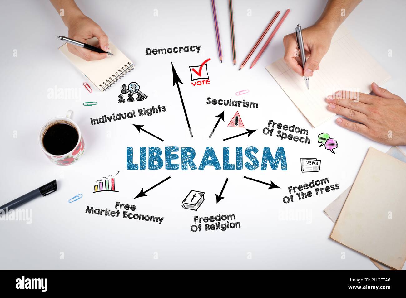 Liberalism. Illustrative graphic representation.. The meeting at the ...