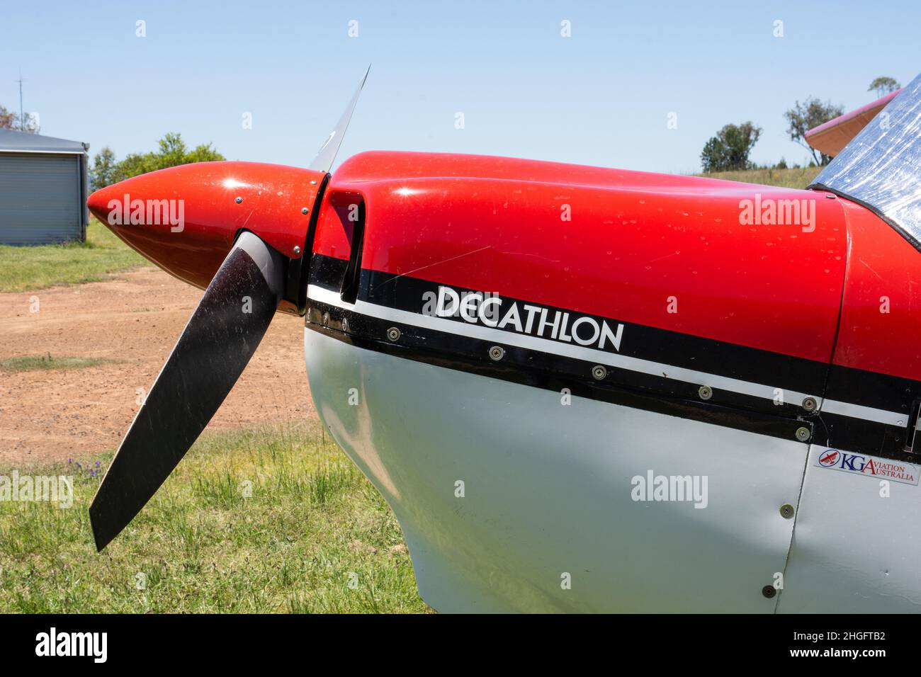 Nose of an American Champion Aircraft 8KCAB Decathlon airplane Stock ...