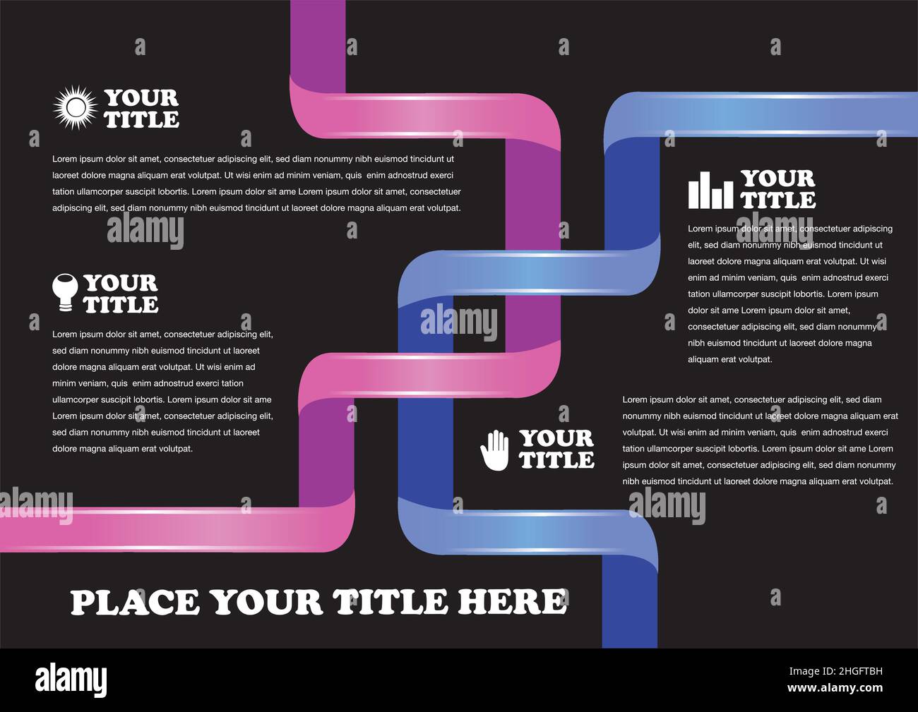 Page layout and presentation template design with intertwined pink and ...