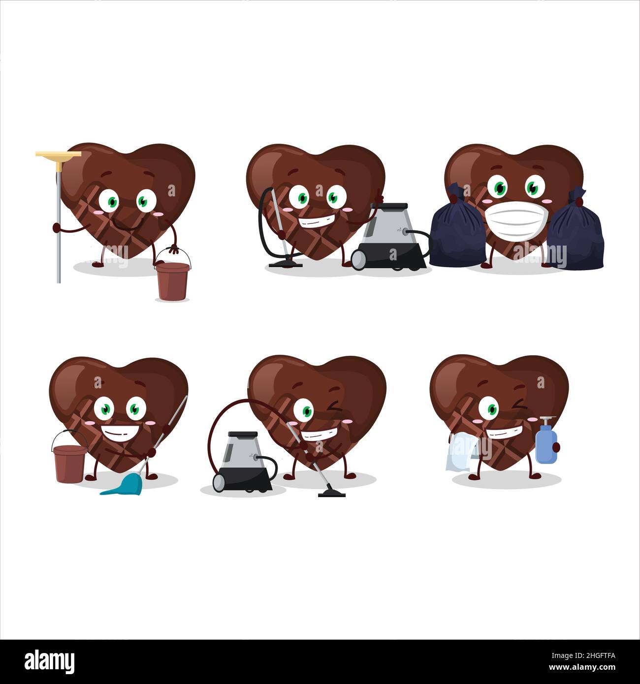 Cleaning service chocolate love cute cartoon character using mop ...