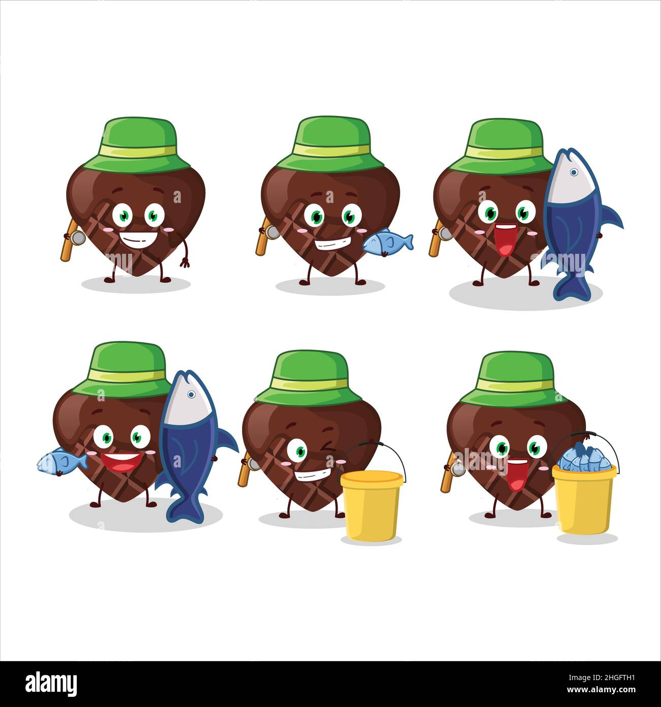 A fisherman chocolate love cartoon picture catch a big fish. Vector ...
