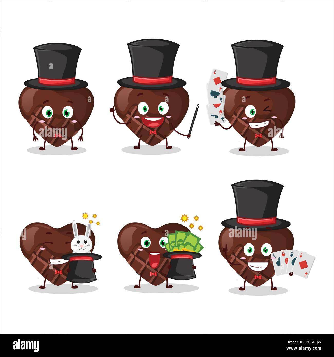 A chocolate love Magician cartoon character perform on a stage. Vector ...