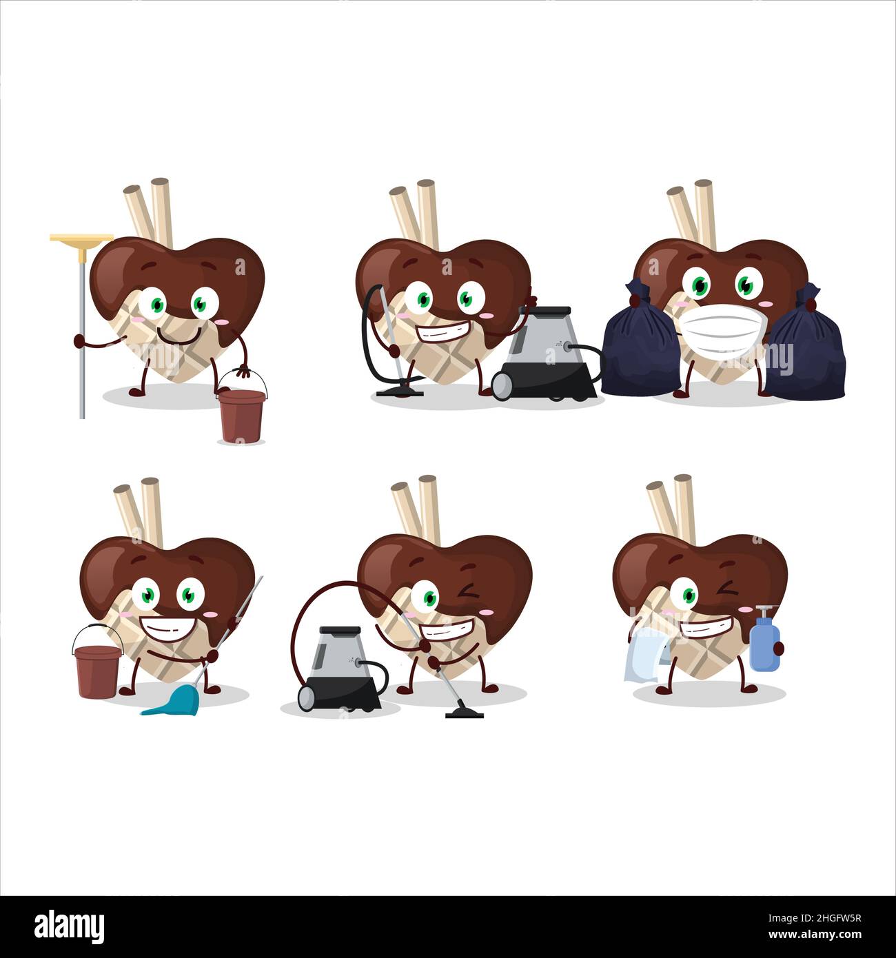 Cleaning service white chocolate love cute cartoon character using mop ...