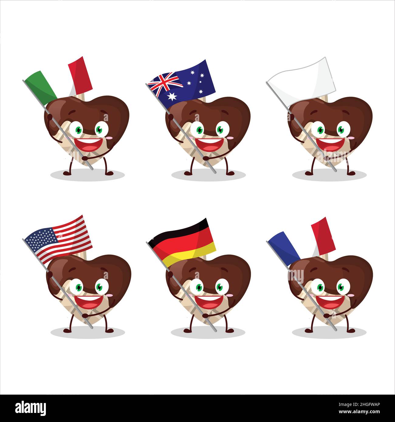 White Chocolate Love Cartoon Character Bring The Flags Of Various