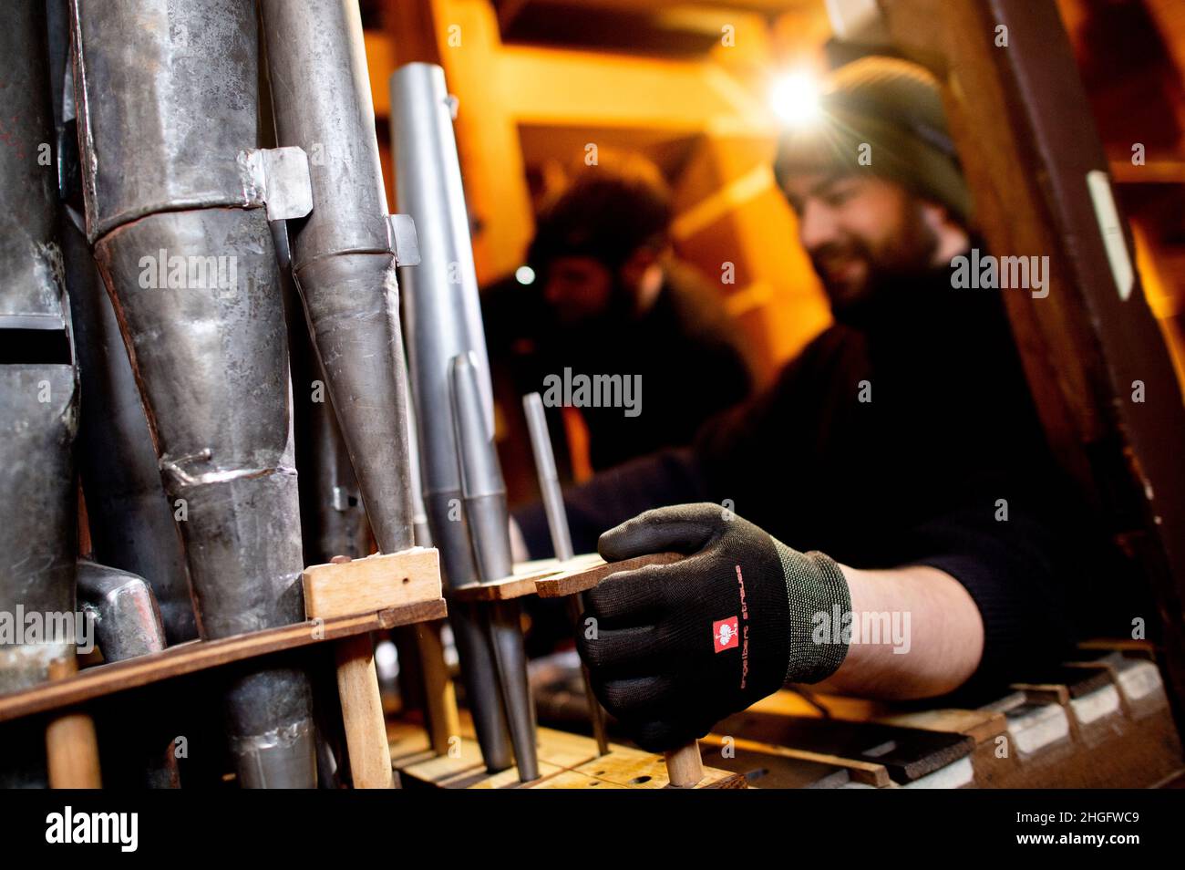 Otterndorf, Germany. 20th Jan, 2022. Organ builder Vincent Paffen is ...