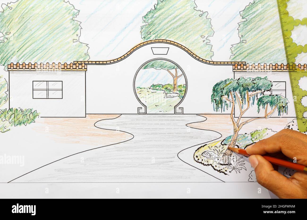 Chinese garden design plan Stock Photo - Alamy