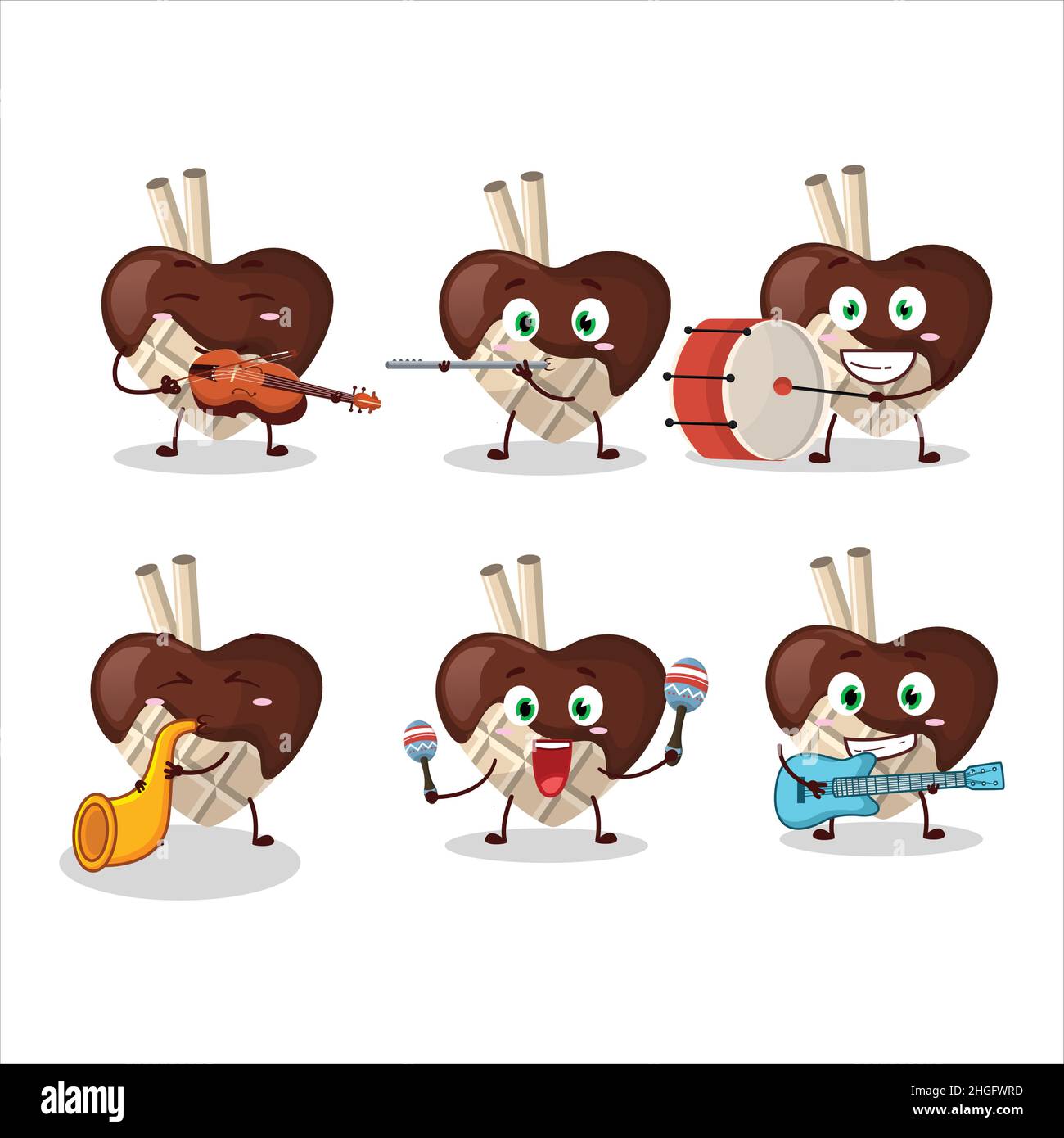 Cartoon character of white chocolate love playing some musical ...