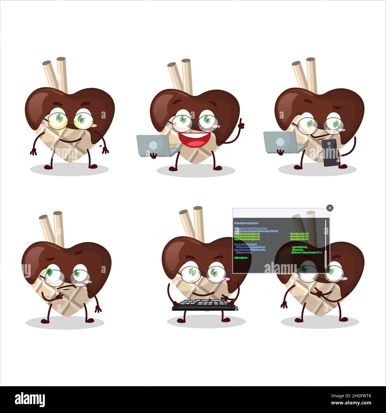 White chocolate love Programmer cute cartoon character with. Vector ...