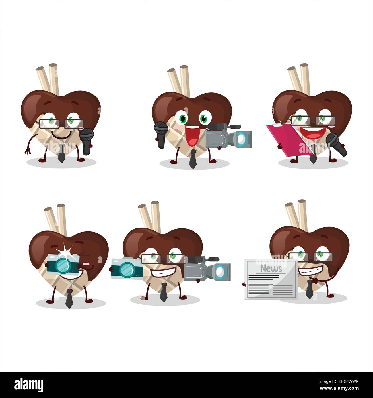 Character reporter white chocolate love cute mascot with microphone ...