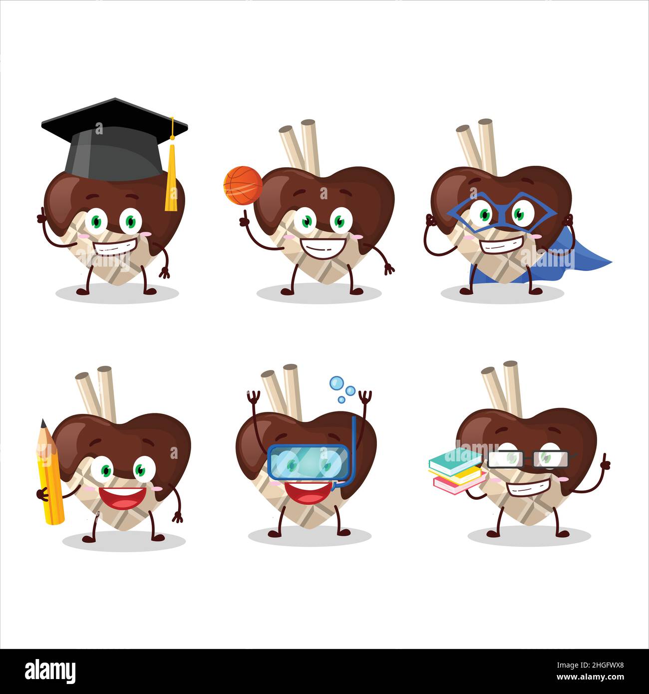 School student of white chocolate love cartoon character with various ...