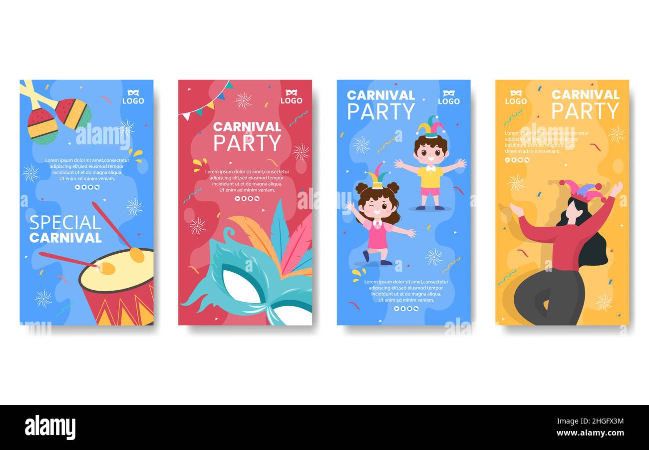 Happy Carnival Celebration Post Template Flat Illustration Editable of ...