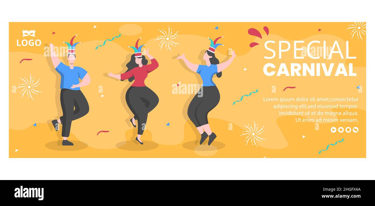 Happy Carnival Celebration Post Template Flat Illustration Editable of ...
